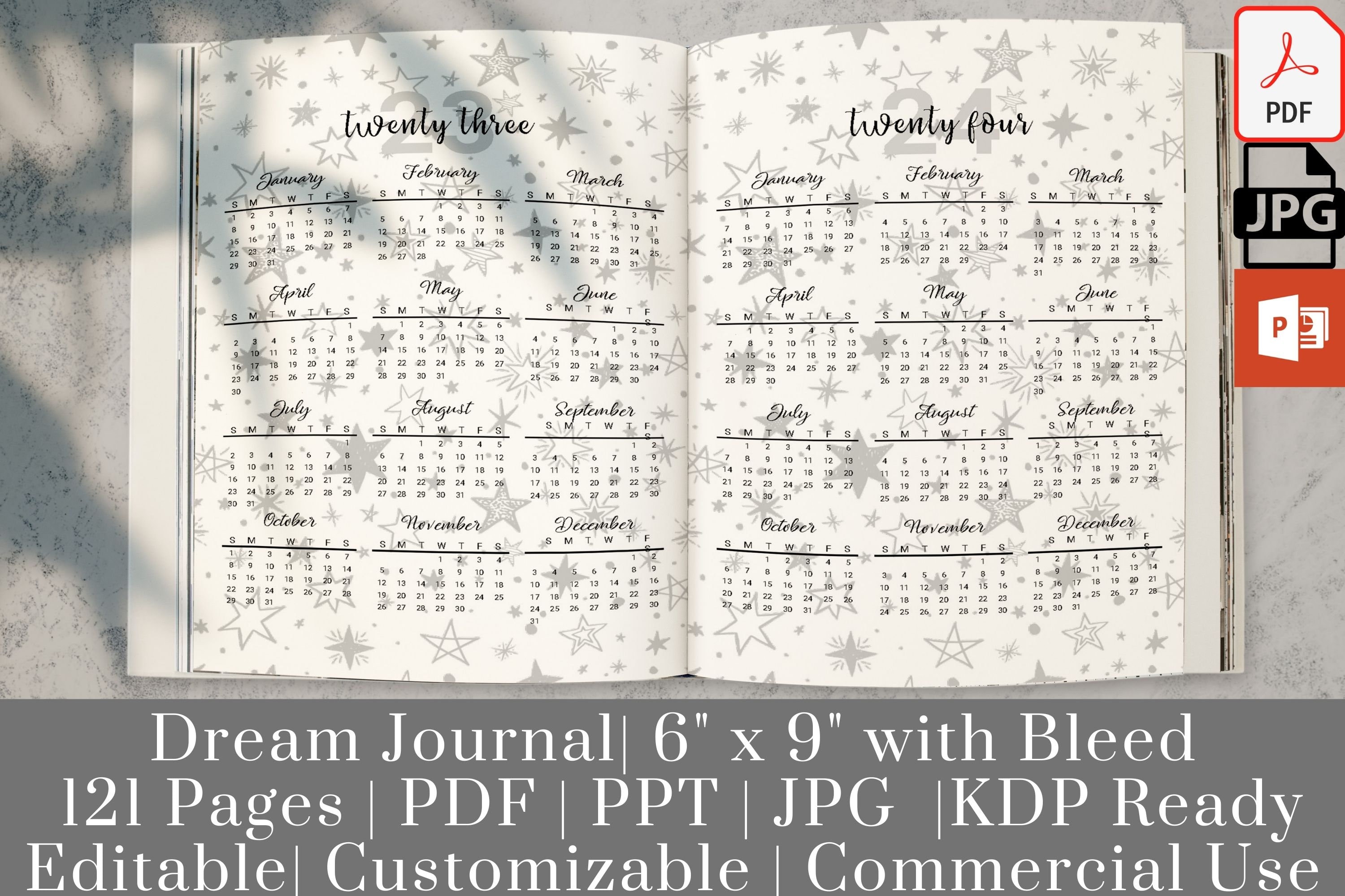 Dream Journal & 2023-2024 Calendar Template (PDF, Powerpoint), 6"x9 ...