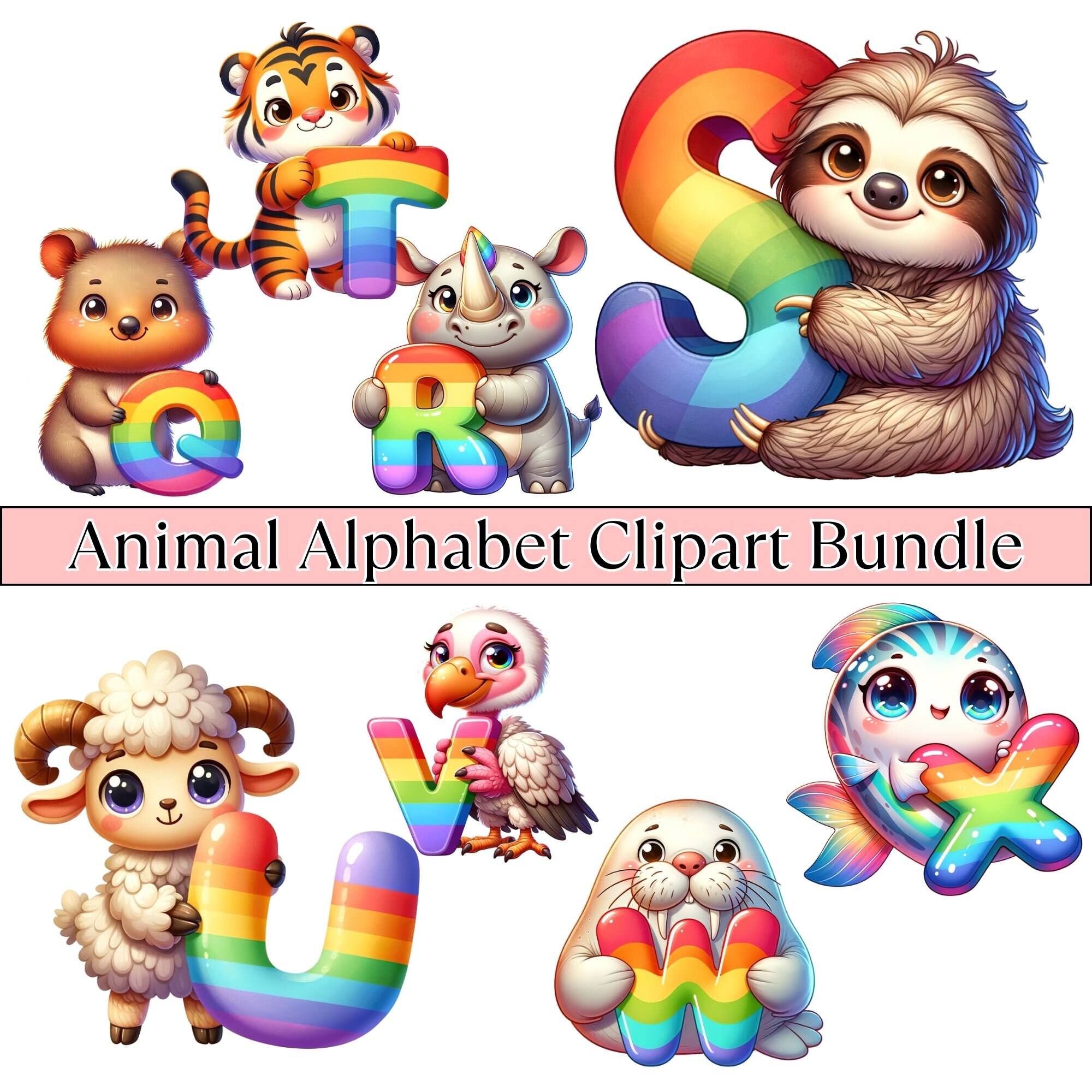 Alphabet Animal Clipart | A-Z Rainbow Letters Clipart | Printable ...
