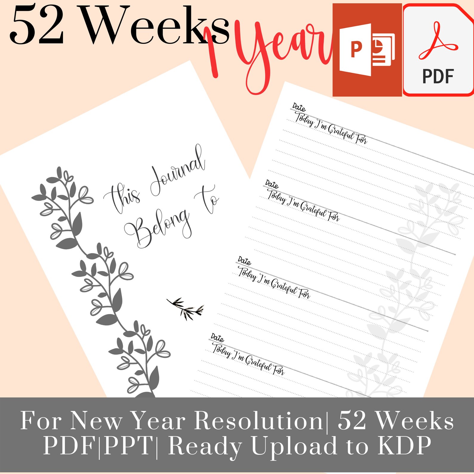 Daily Gratitude Journal (PDF, Powerpoint) 52 Weeks of New Year ...