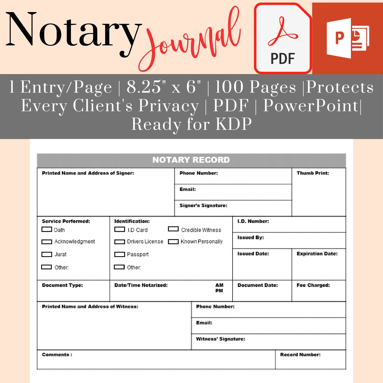 One-page Pocket Size Notary Log Book (PDF, PPT), Protects Client's ...