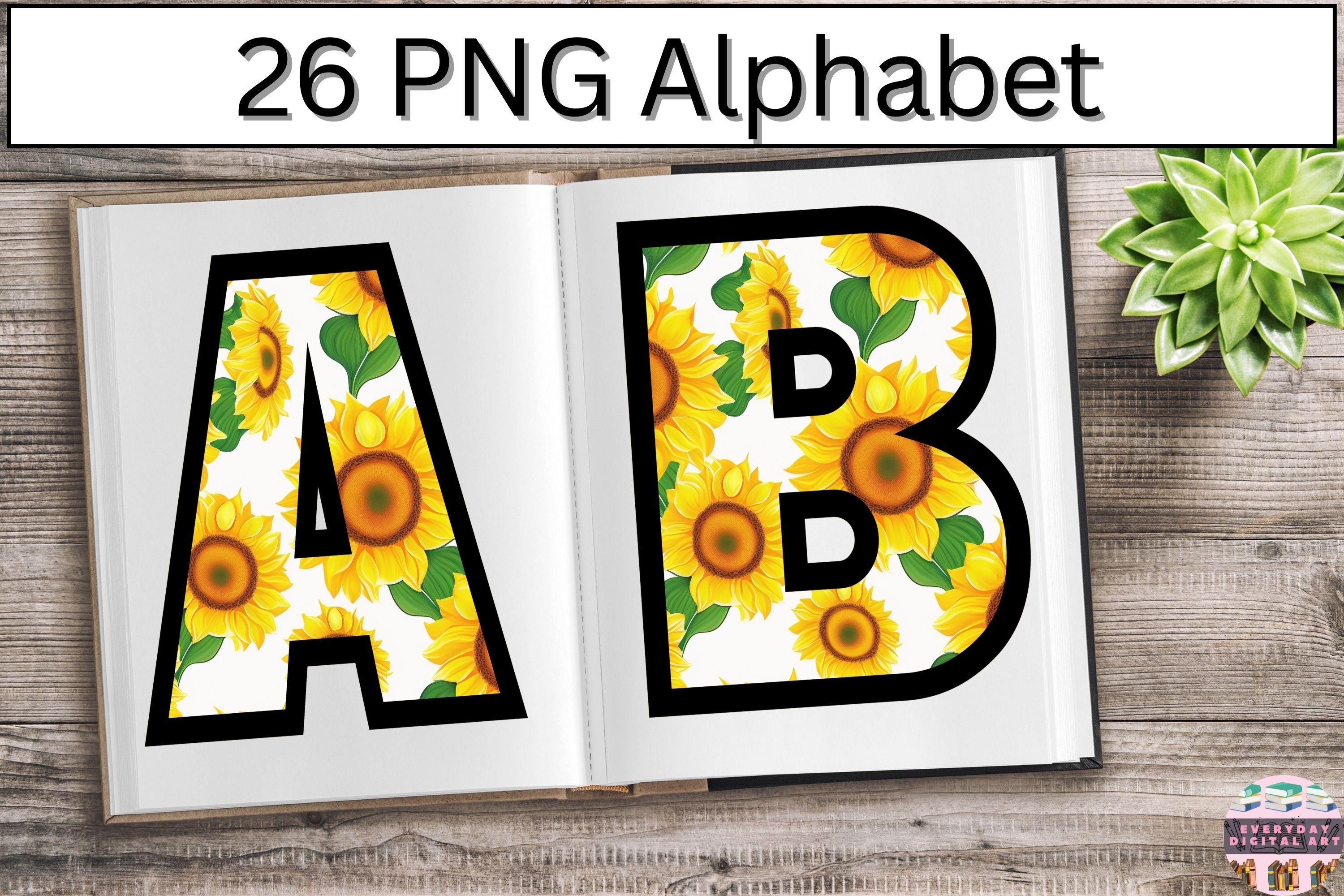 Sunflower Alphabet Letter Sublimation Clipart, A-Z Letter Sublimation ...