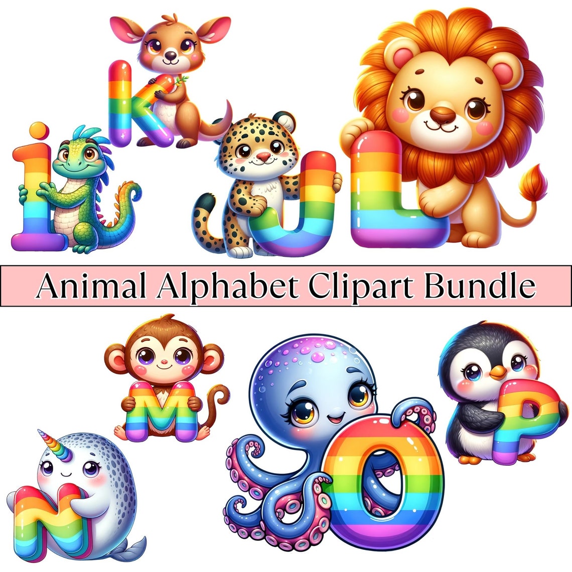 Alphabet Animal Clipart | A-Z Rainbow Letters Clipart | Printable ...