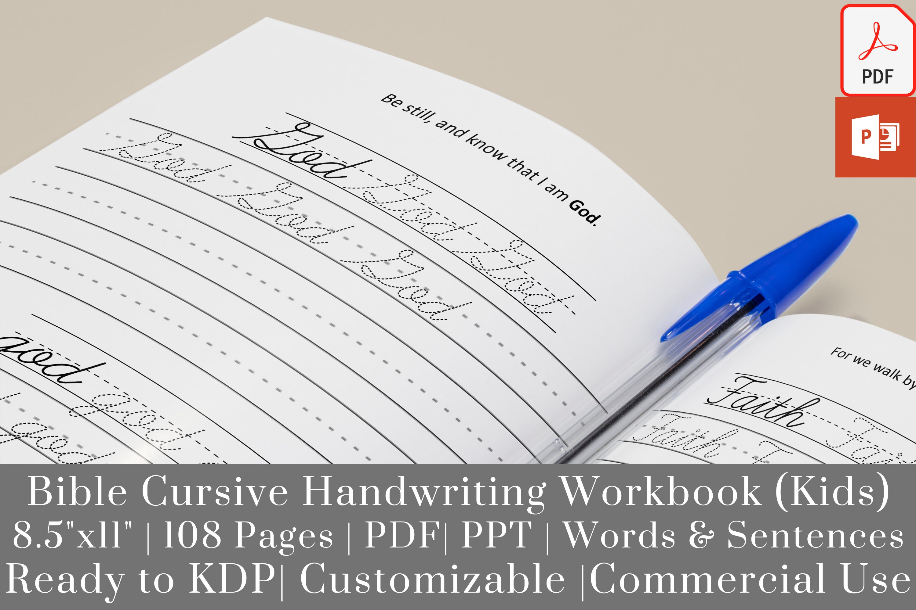 Bible Cursive Handwriting Workbook for Kids (KDP), 8.5" X 11" No Bleed ...