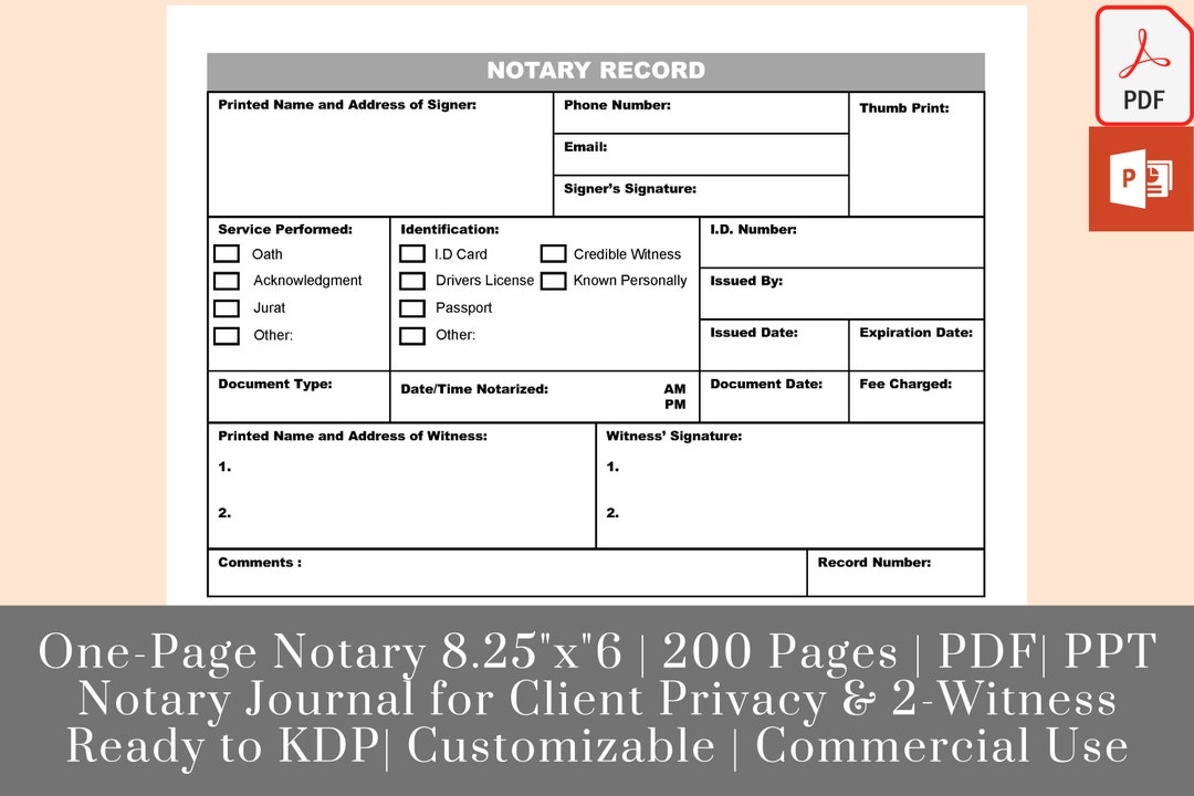 Privacy Notary Log Book With 2-witness (PDF, Powerpoint) Public Notary ...