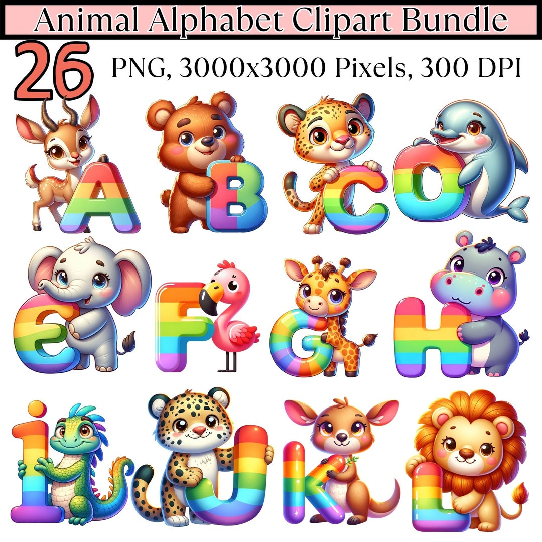 Alphabet Animal Clipart | A-Z Rainbow Letters Clipart | Printable ...