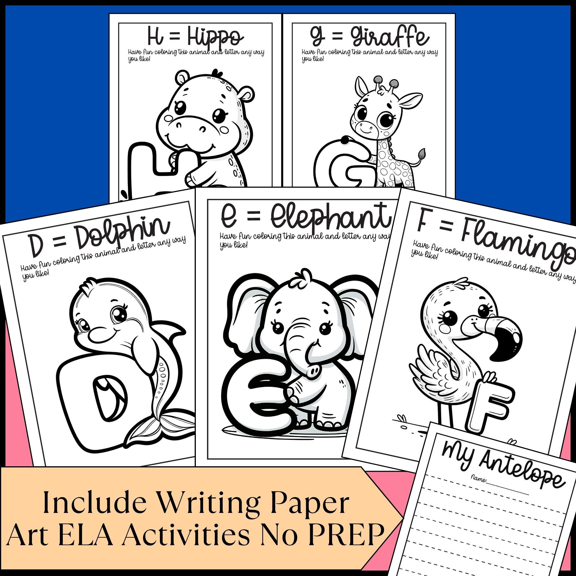 Animal Alphabet Coloring Pages | Writing Paper Art ELA Activities No ...
