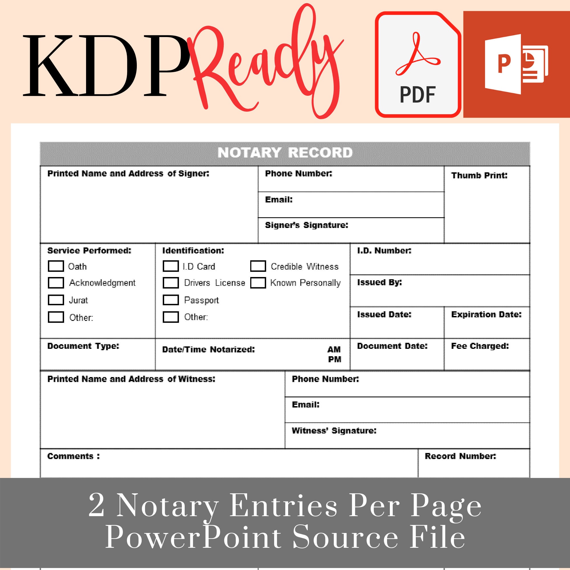 Notary Log Book (PDF, Powerpoint) Public Notary Records Book With ...
