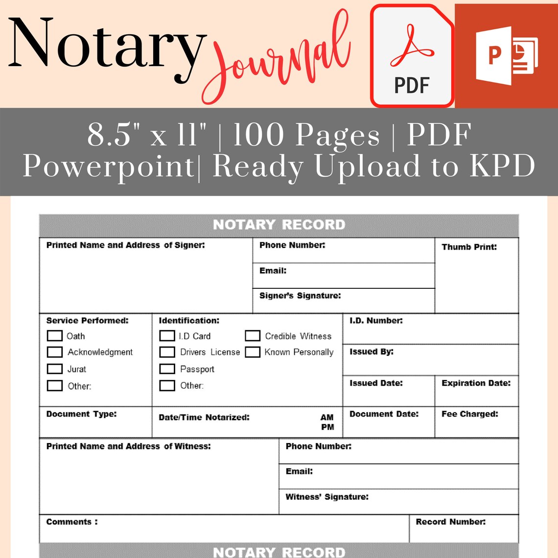 Notary Log Book PDF Powerpoint Public Notary Records Book Etsy