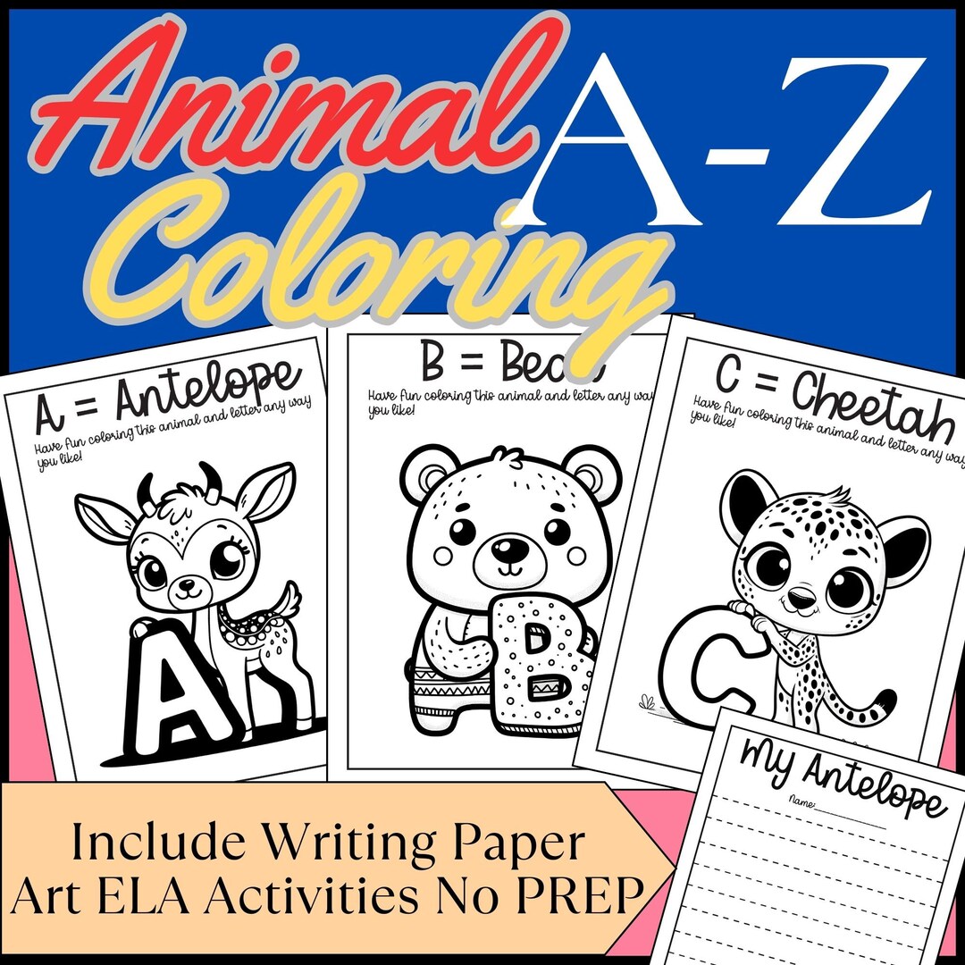 Animal Alphabet Coloring Pages | Writing Paper Art ELA Activities No ...