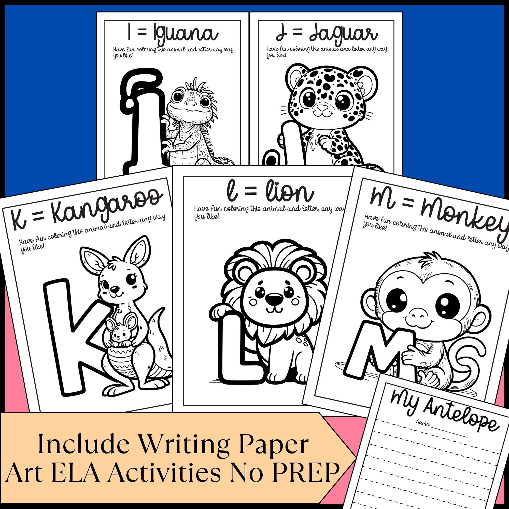 Animal Alphabet Coloring Pages | Writing Paper Art ELA Activities No ...