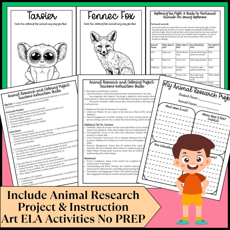Nocturnal Animals Research and Coloring Project for Kids Prek to 4th ...