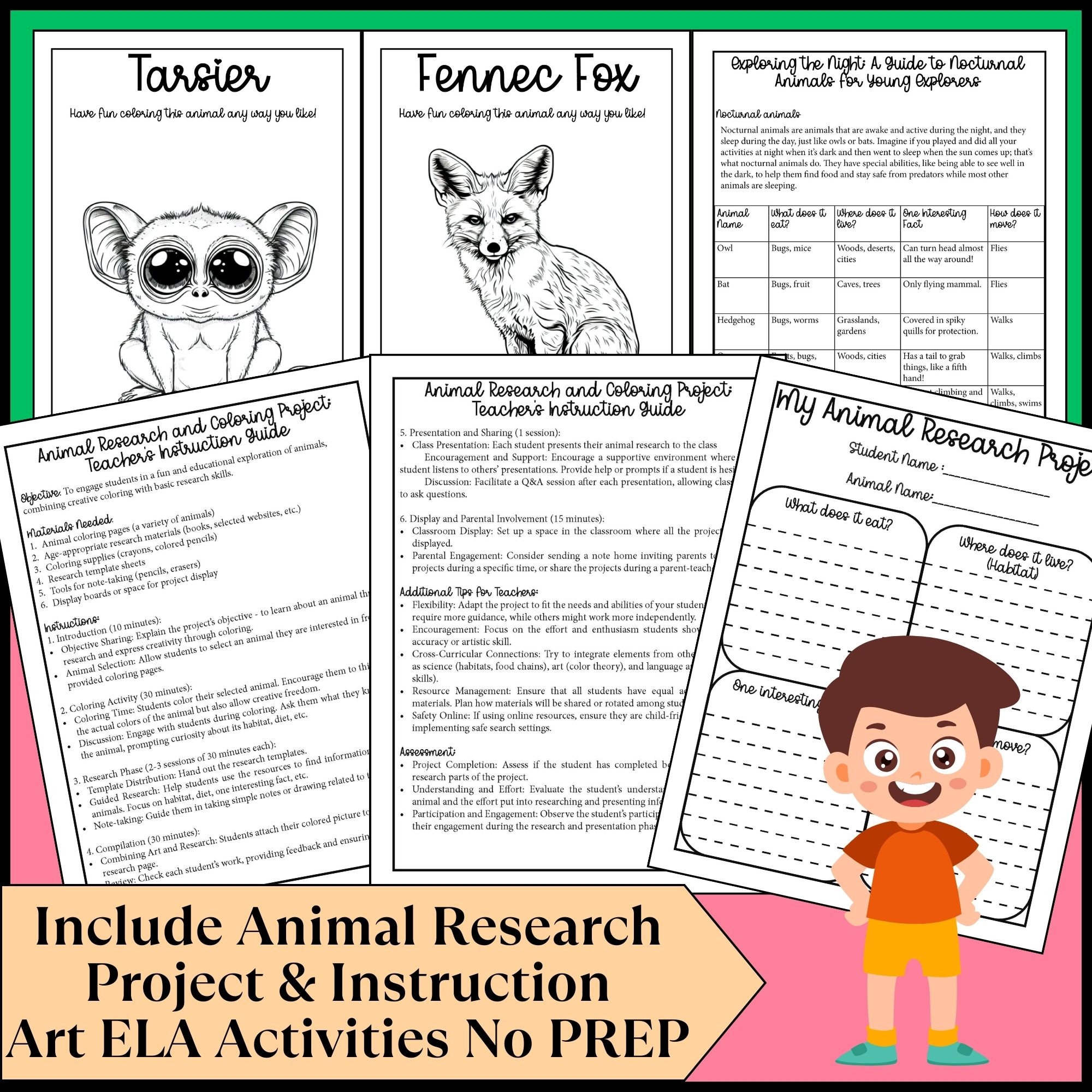 Nocturnal Animals Research and Coloring Project for Kids Prek to 4th ...