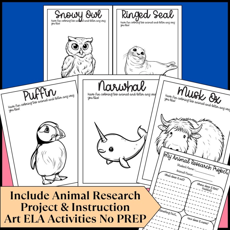 Winter Arctic Animals Coloring Pages & Animal Research Project | ELA ...