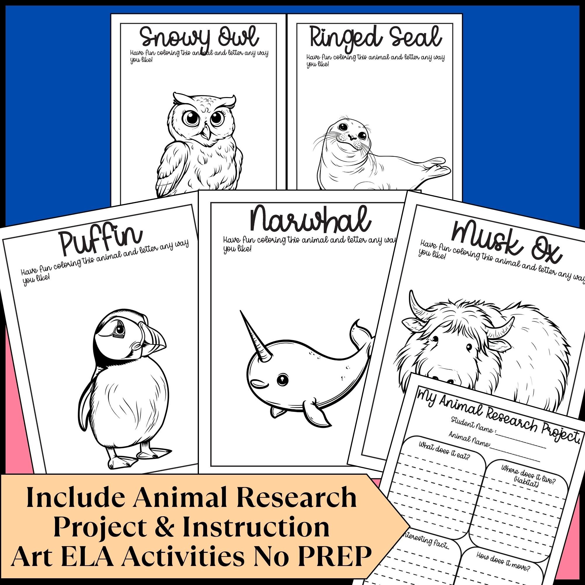 Winter Arctic Animals Coloring Pages & Animal Research Project | ELA ...