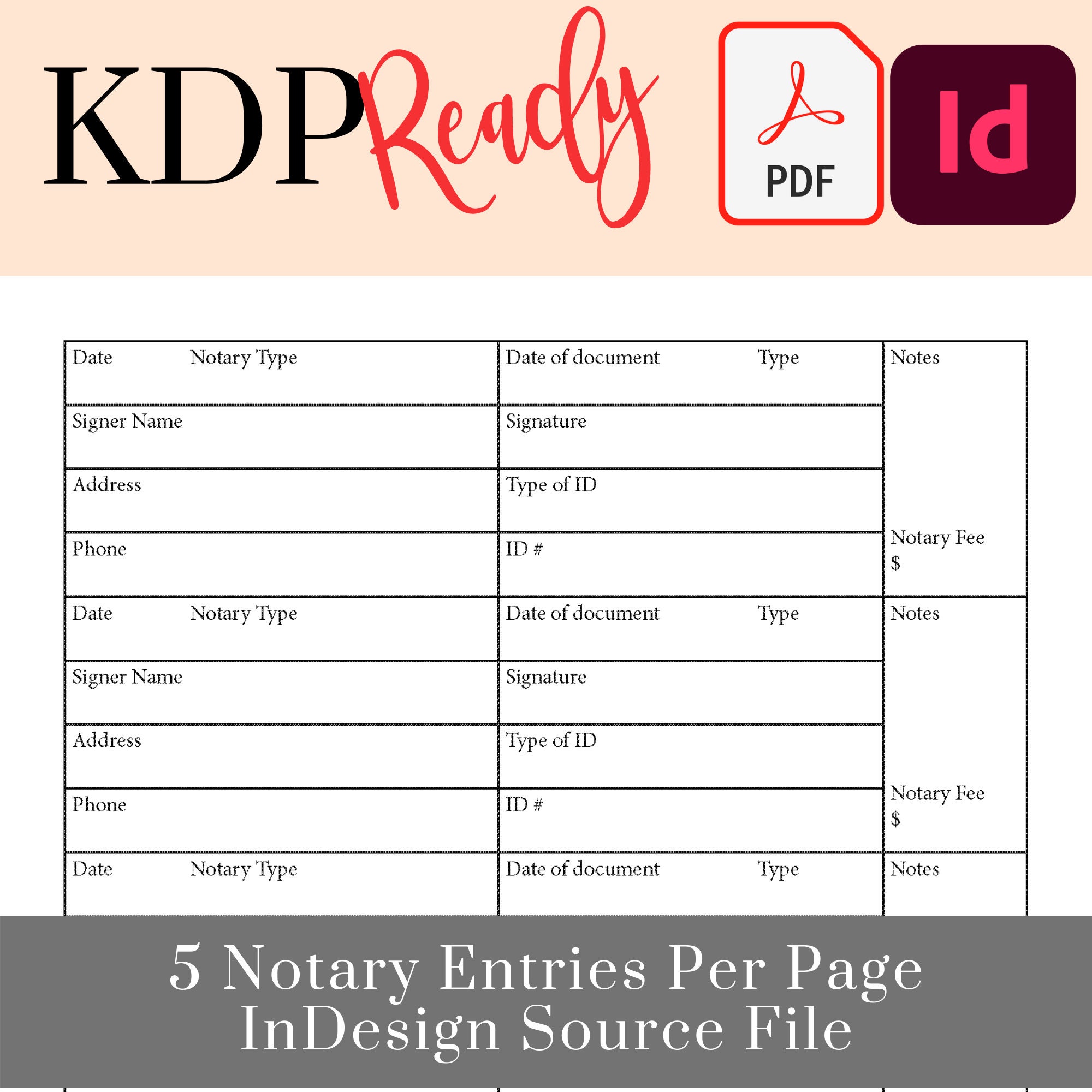 Notary Log Book (PDF, Indesign), Public Notary Records With Record ...