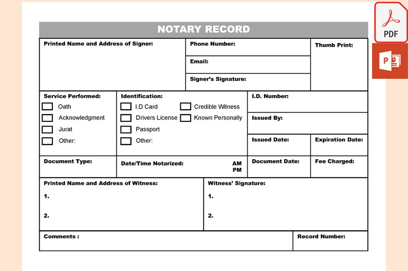 Privacy Notary Log Book With 2-witness (PDF, Powerpoint) Public Notary ...