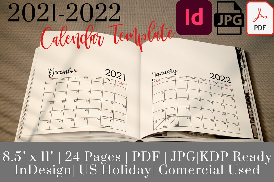 2021-2022 Calendar Template (PDF, Indesign) With US Holiday (2 Years ...