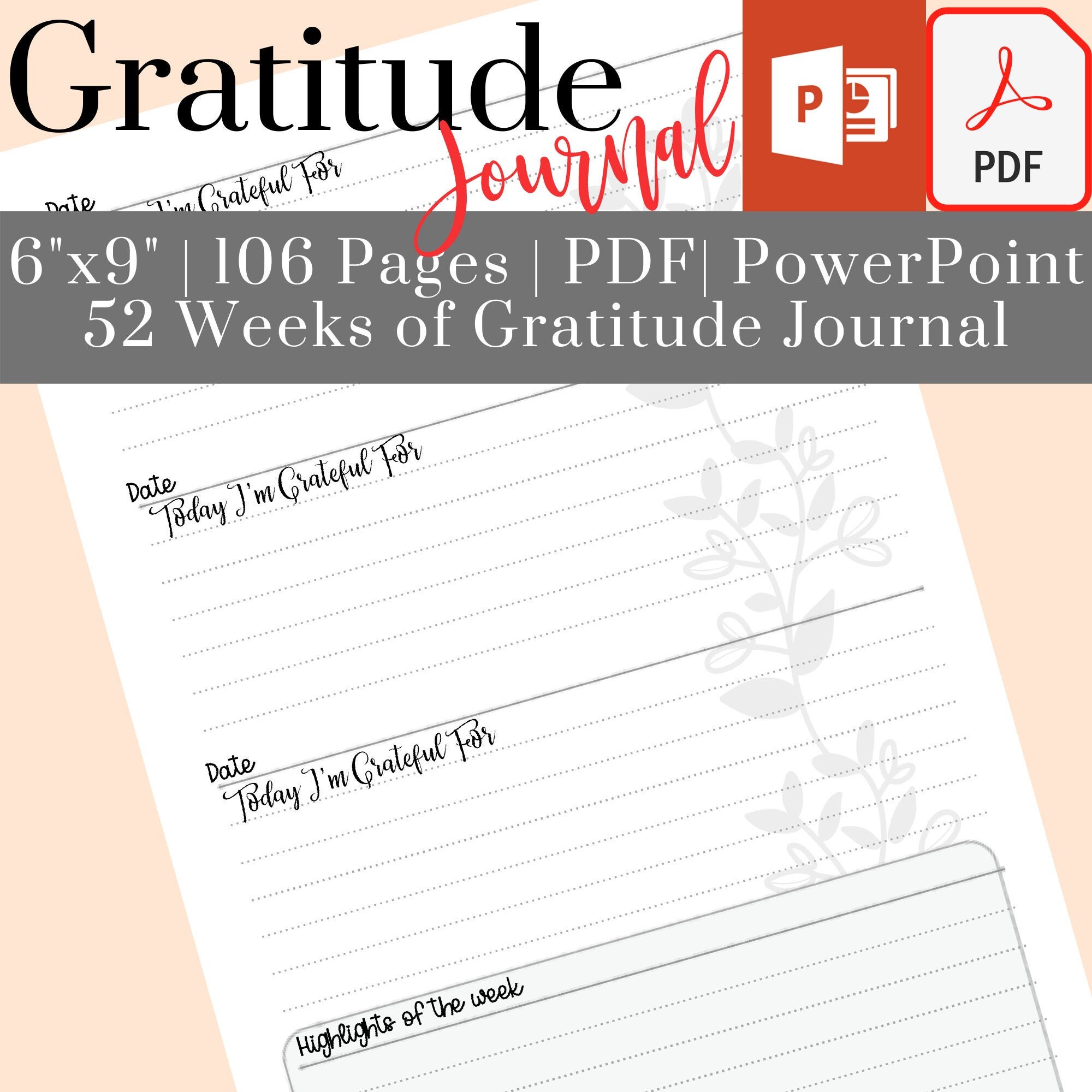 Daily Gratitude Journal PDF, Powerpoint 52 Weeks of New Year Resolution ...