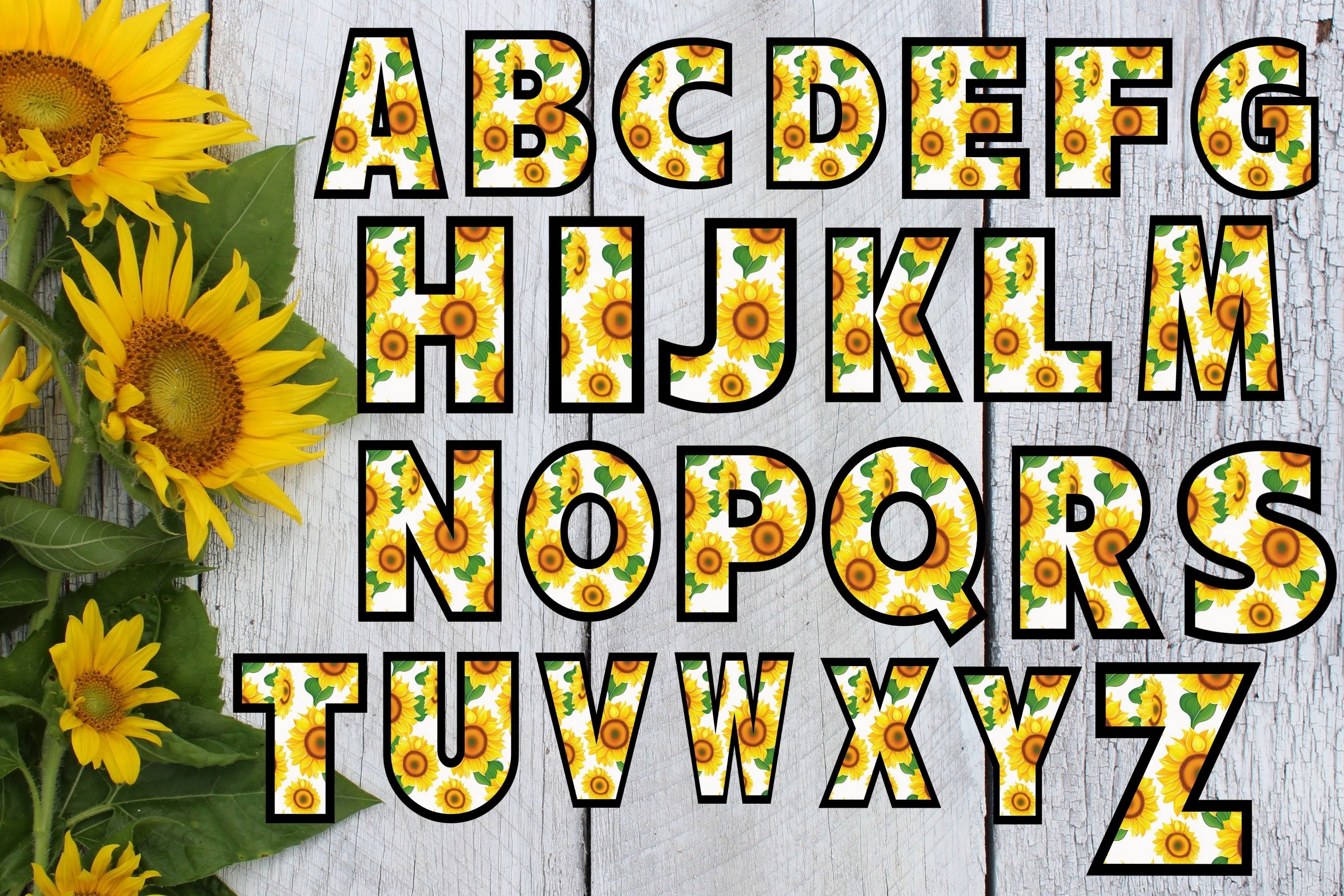 Sunflower Alphabet Letter Sublimation Clipart, A-Z Letter Sublimation ...
