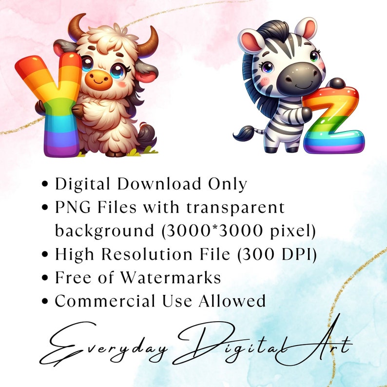 Alphabet Animal Clipart | A-Z Rainbow Letters Clipart | Printable ...