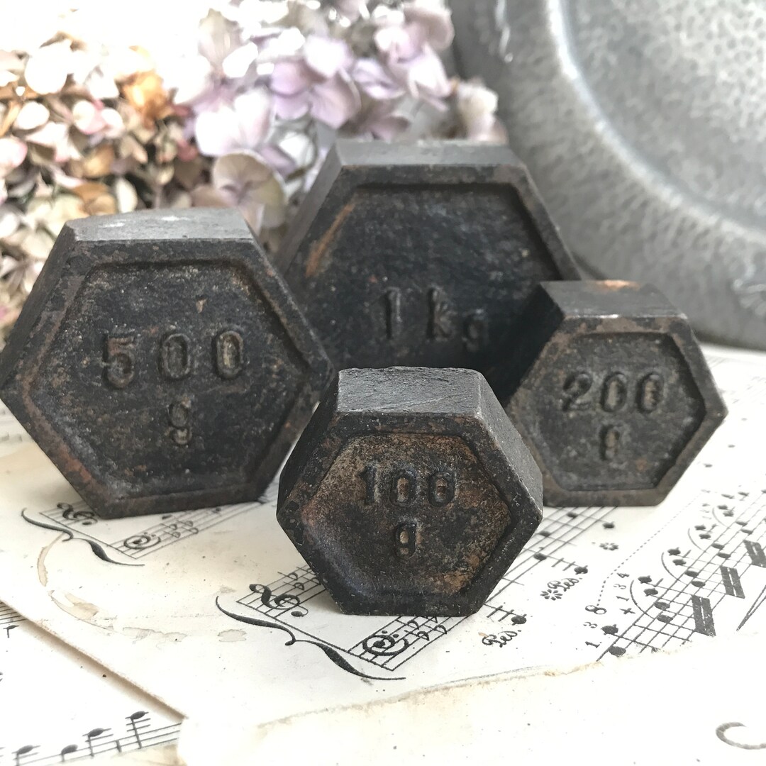 French Vintage Hexagonal Set of 4 Weights. Rustic Kitchen - Etsy