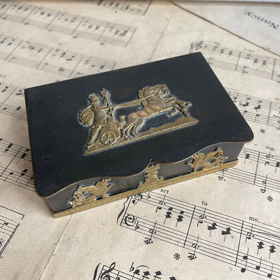 Vintage Ornate Stamp Box - Mythological - Brass Casket - Storage Box ...