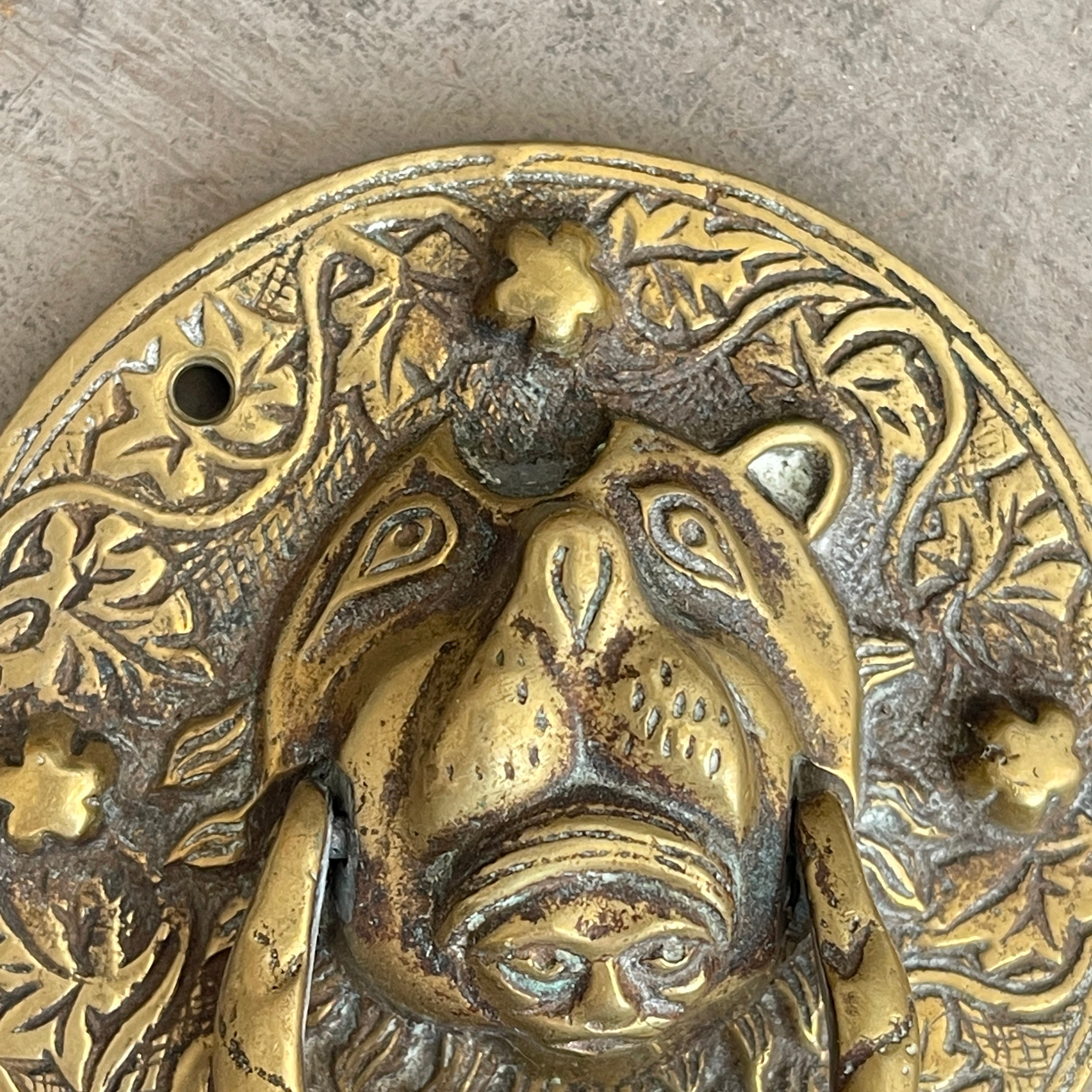 Vintage Brass Lion Satin Man Door Knocker - Medieval Door Furniture ...