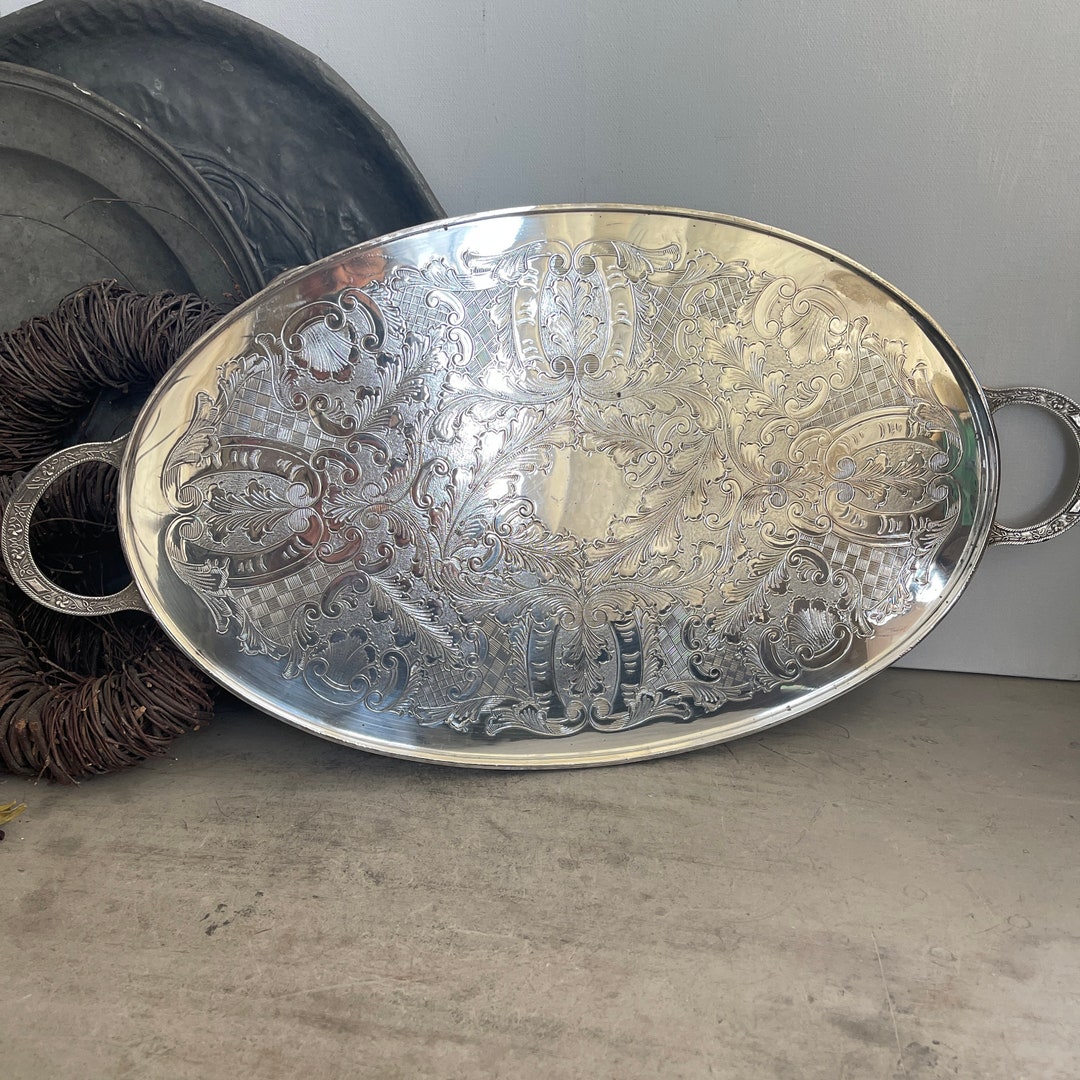Vintage Large Silver Plated Tray Viners Twin Handled Galleried Tray ...