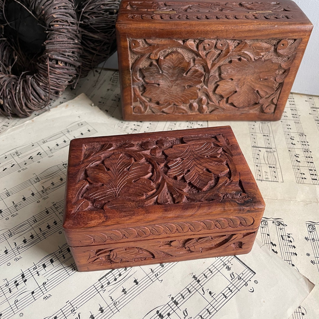 Carved Wooden Box. Carved Leaf Design. Jewellery Box. Trinket Box. Home ...