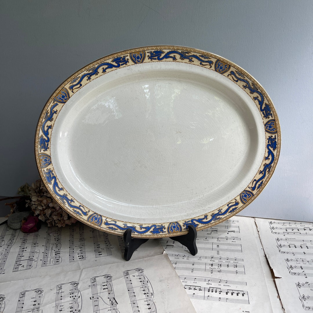 Large Blue Dragon Serving Platter. Booths Silicon China. Oval Meat ...