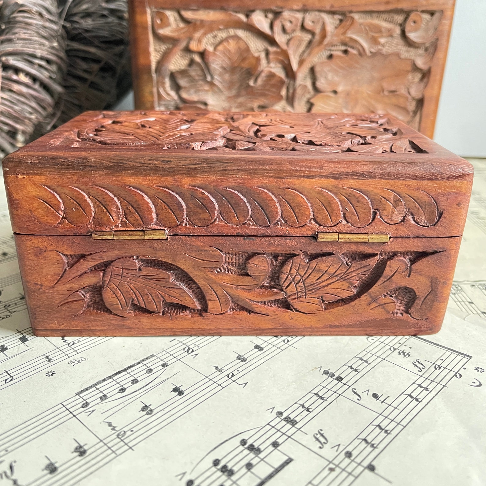 Carved Wooden Box. Carved Leaf Design. Jewellery Box. Trinket - Etsy