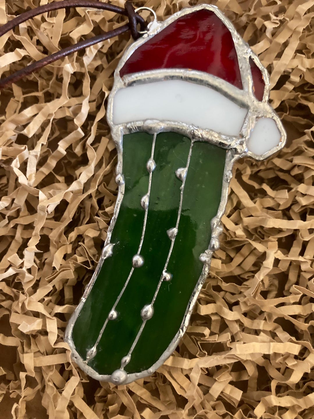 Stained Glass Christmas Pickle Wearing a Santa Hat or Can Be Used as a ...
