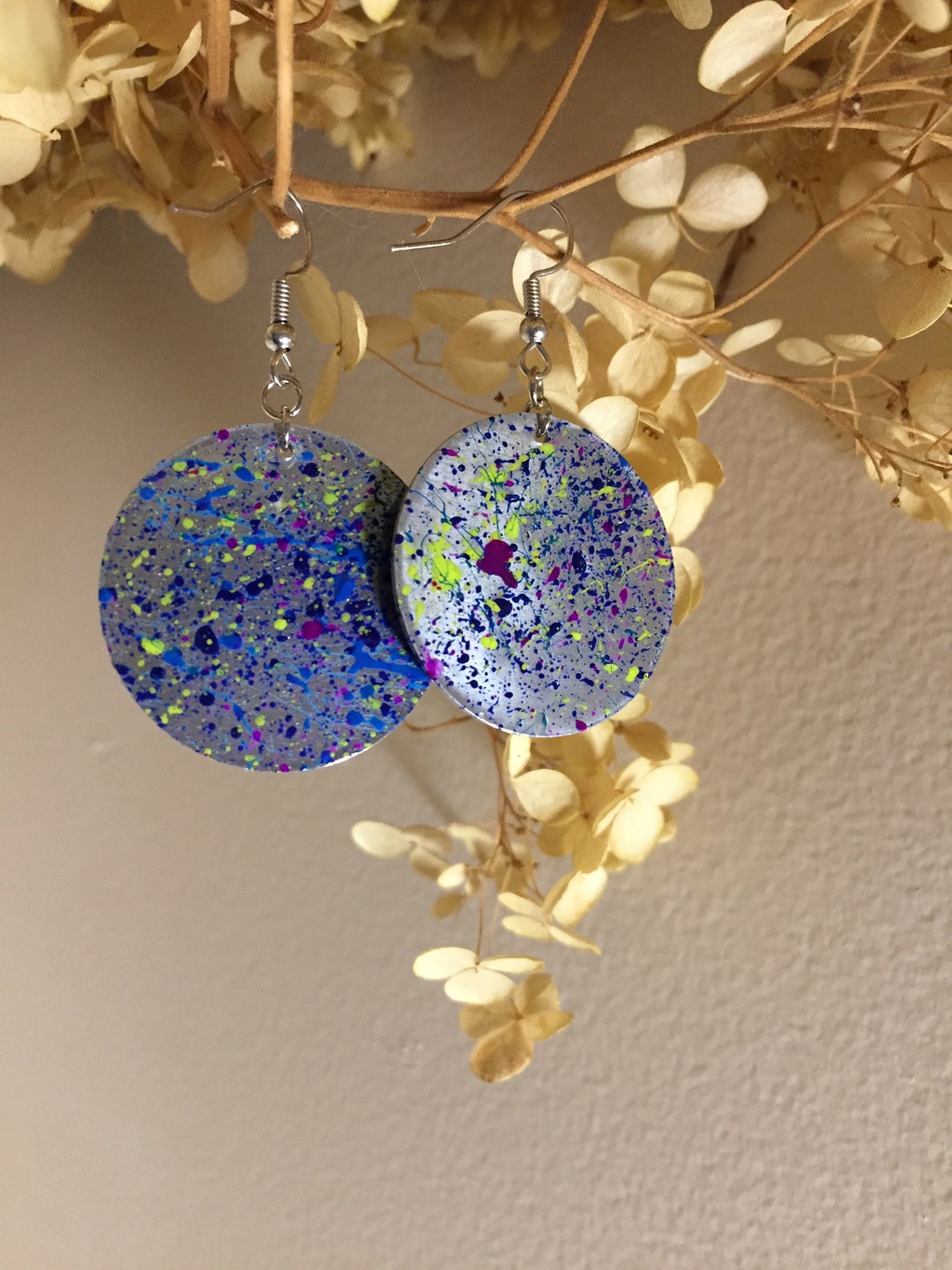 Unique Splatter Disc Dangle Earrings - Etsy