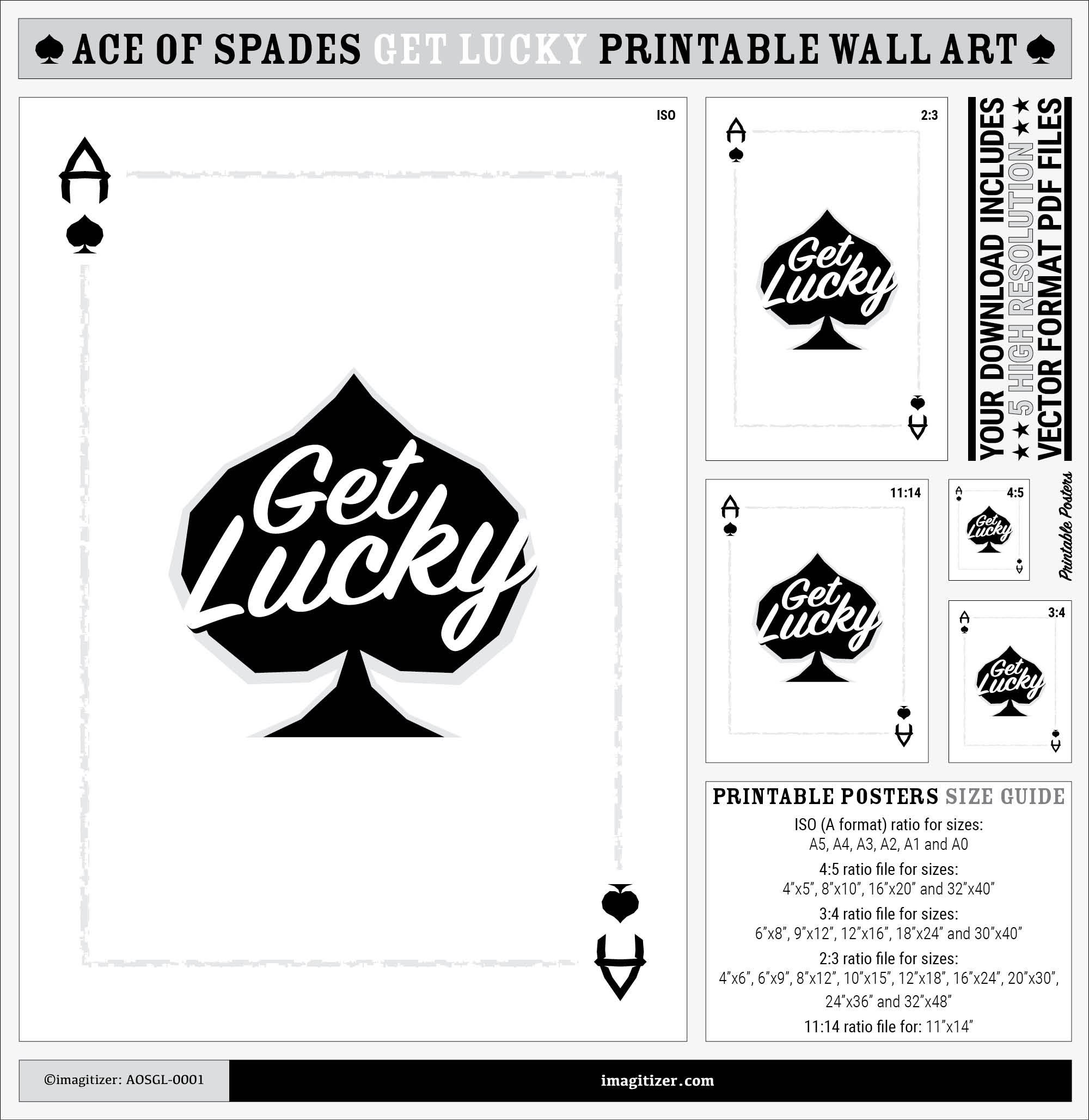 Ace of Spades Printable Download Original Artwork-get Lucky- - Etsy