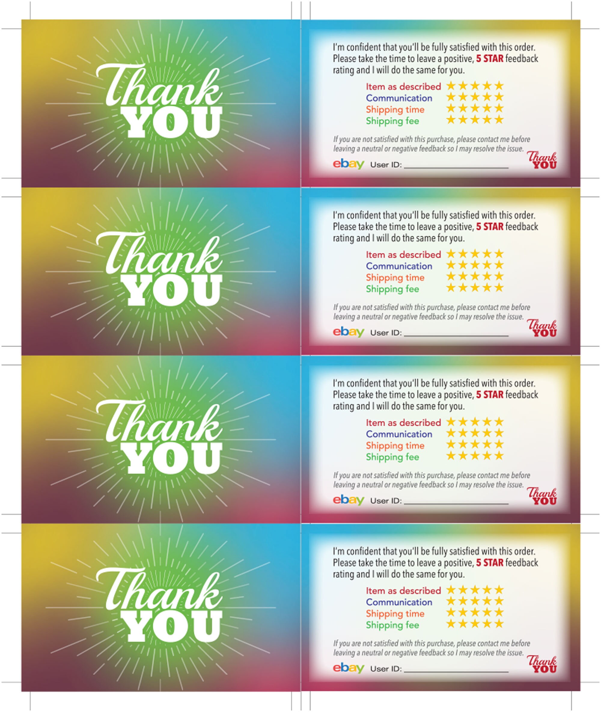 Printable Ebay Thank You Card Template - Etsy