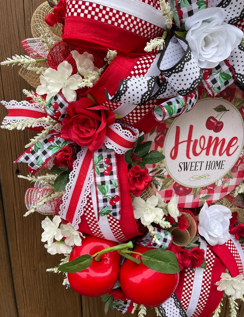 Cherry Wreath, Home Sweet Home Wreath, Fruit Decor, Spring Front Door ...