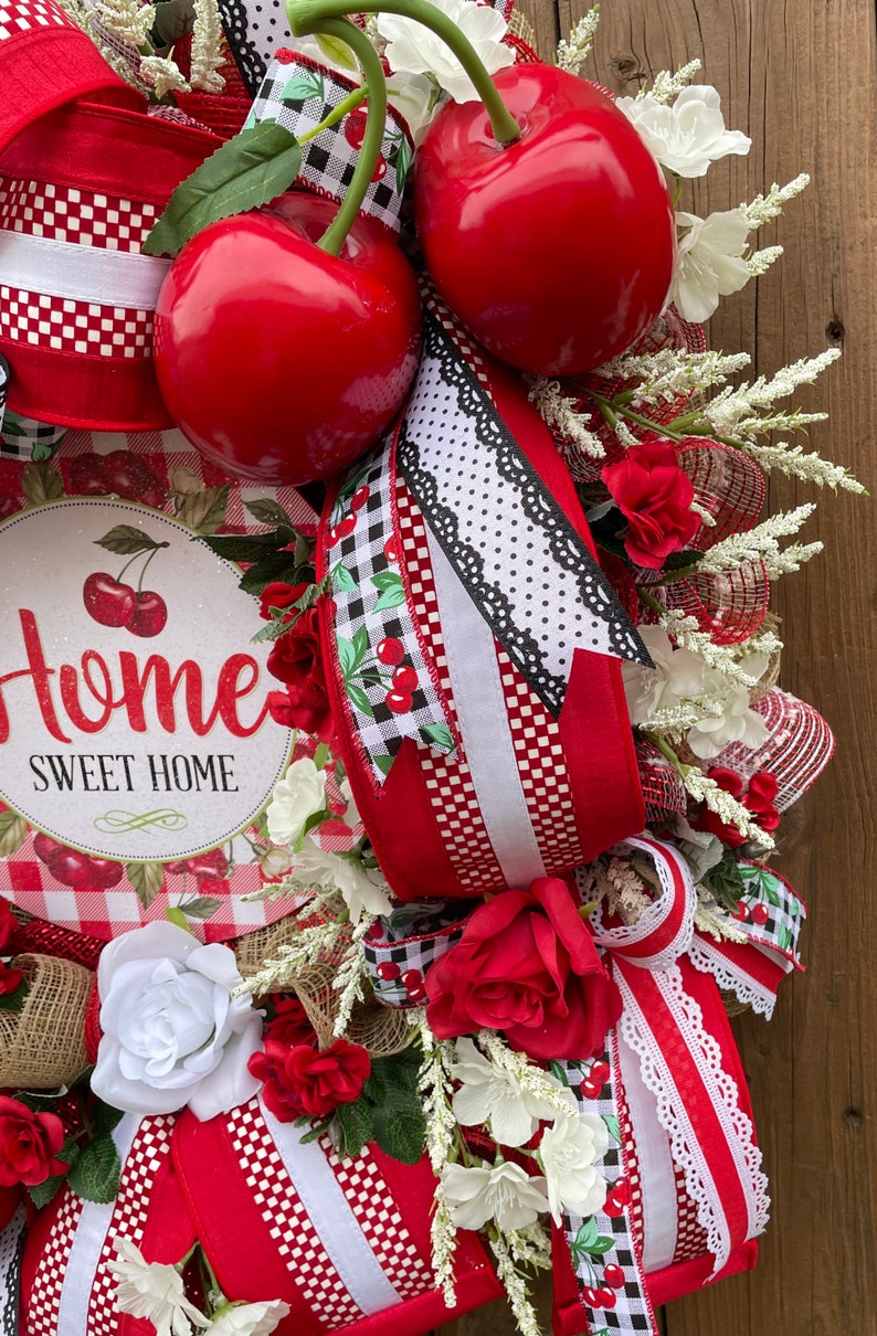 Cherry Wreath, Home Sweet Home Wreath, Fruit Decor, Spring Front Door ...