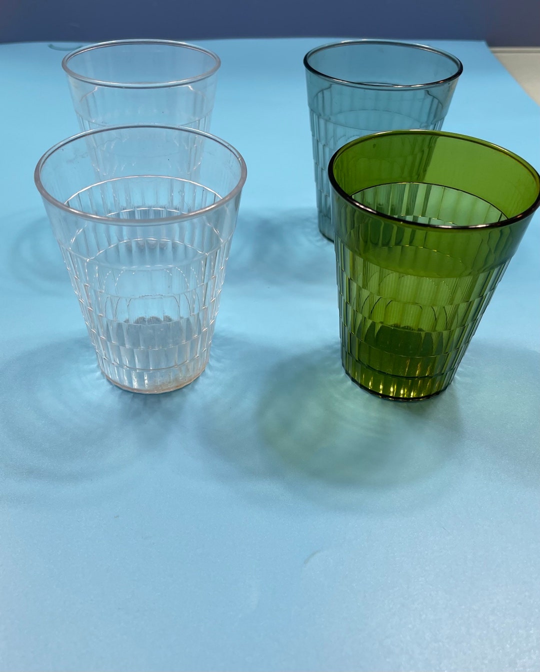 4 Vintage Small Plastic Textured Cups Green/white/blue - Etsy