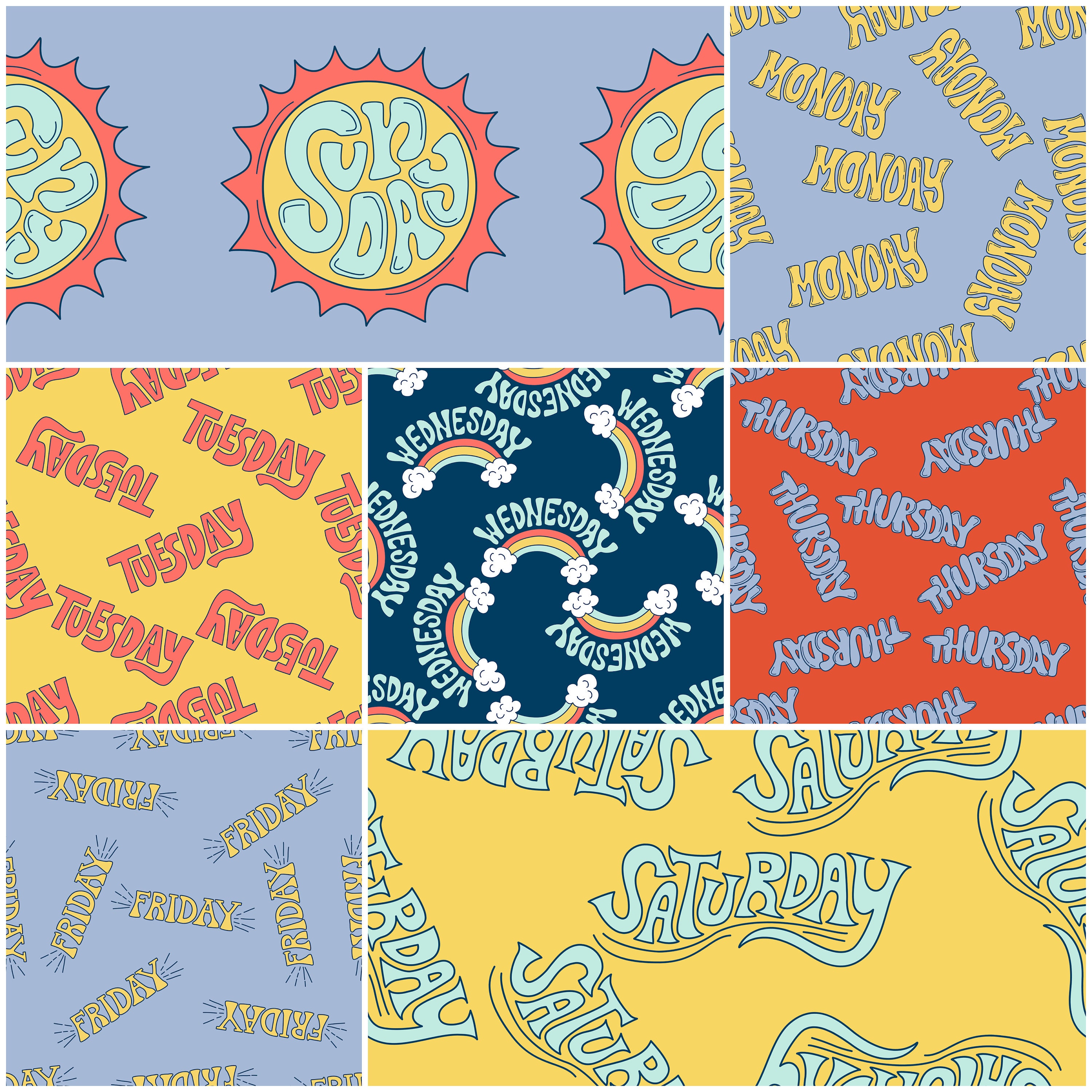 Days of the Week Seamless Patterns - Etsy