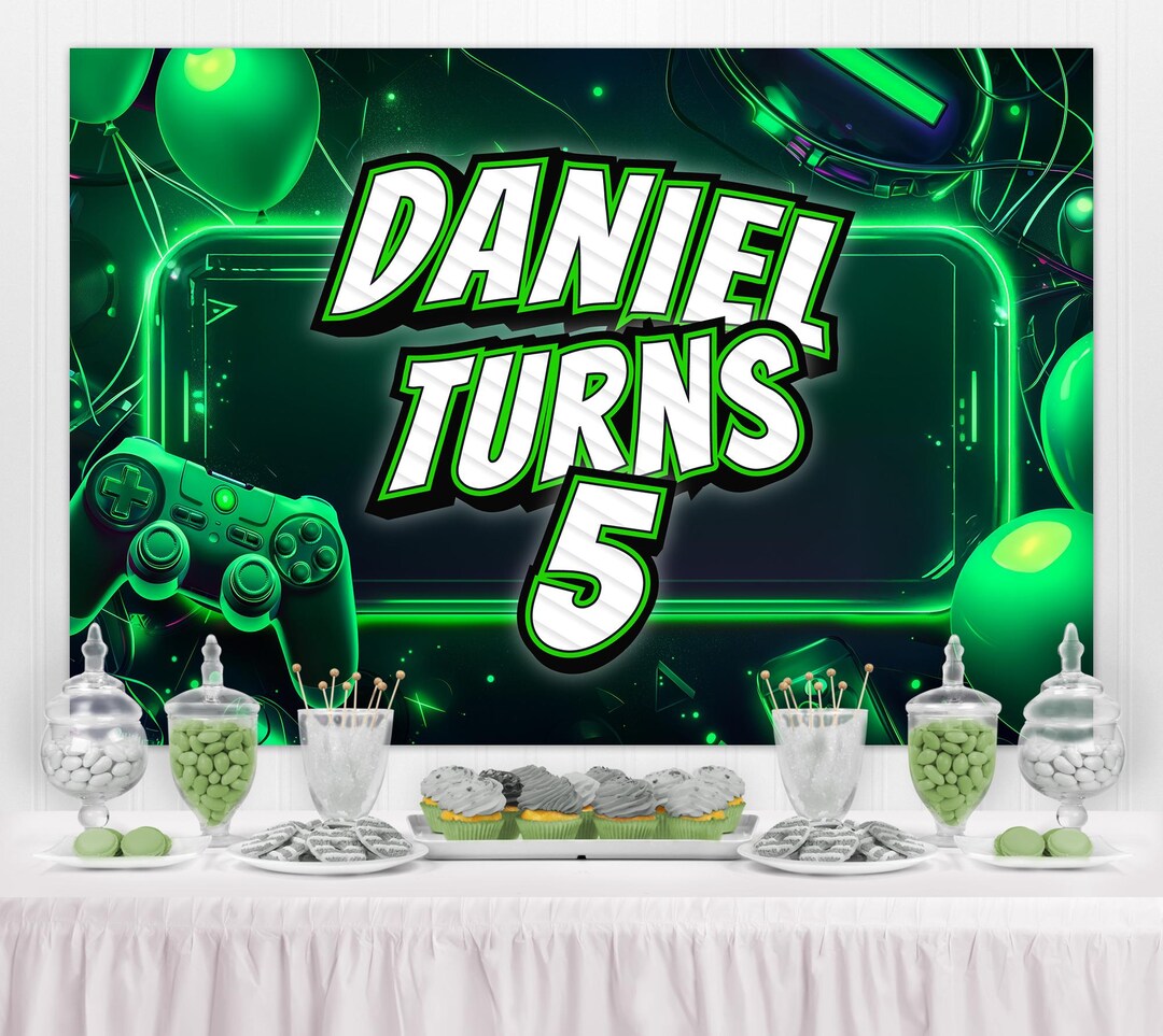 Gaming Video Game Birthday Backdrop Custom Name Age, Digital File, High ...