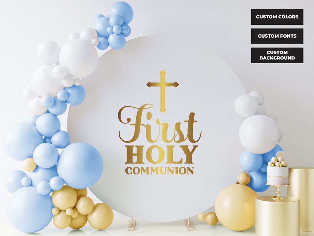 Round Backdrop, First Holy Communion Round Backdrop, Gold Round ...