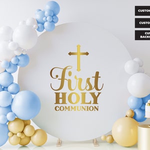 Round Backdrop, First Holy Communion Round Backdrop, Gold Round ...