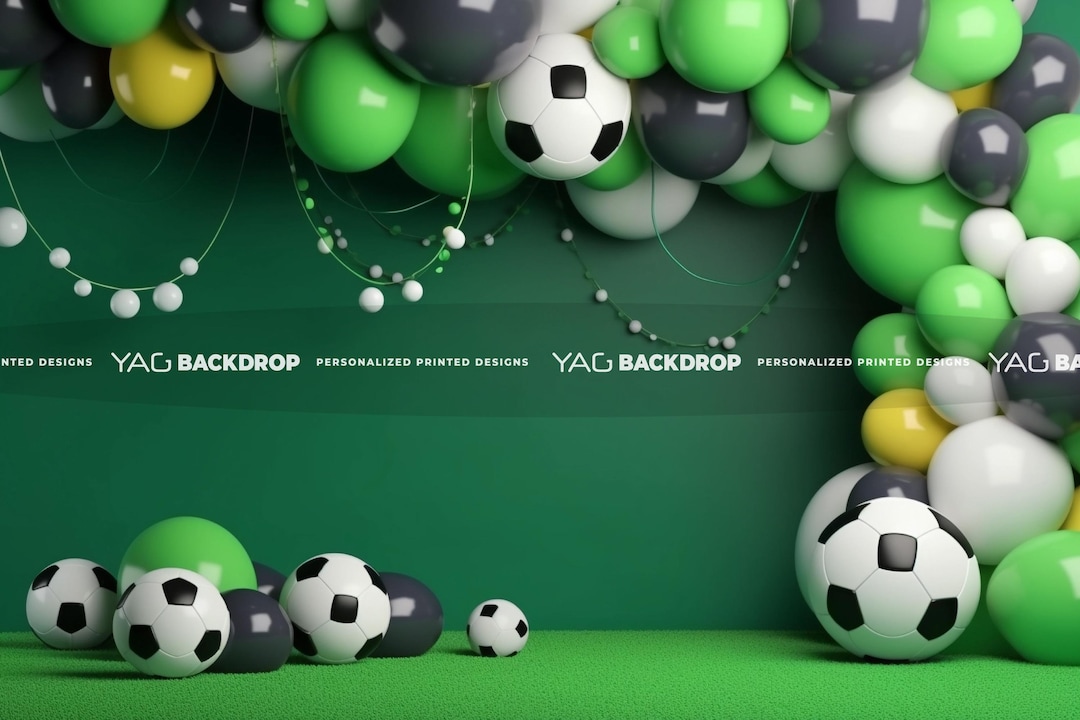 Soccer Ball Green Grass Balloons Photography Backdrop, Digital File ...