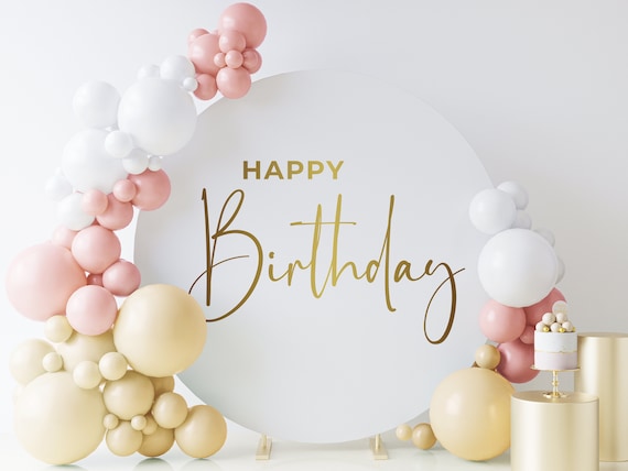 Round Backdrop Happy Birthday Round Backdrop Gold Happy | Etsy