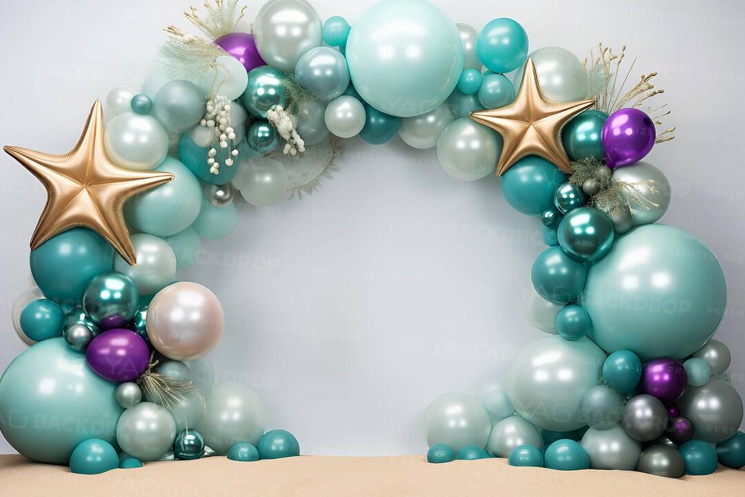 Printed Backdrop, Mermaid Colors, Balloon Arch, Starfish Under the Sea ...