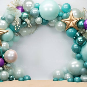 Printed Backdrop, Mermaid Colors, Balloon Arch, Starfish Under the Sea ...