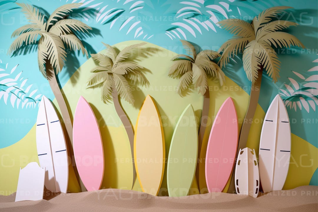 Summer Beach Surfboard Palm Tree Photography, Digital File, High ...