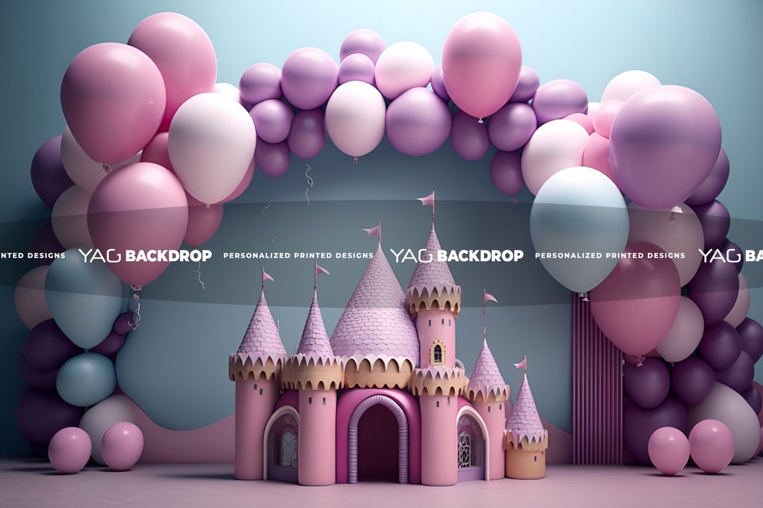 Princess Castle Balloon Arch Printed Backdrop, Photographers Vinyl ...