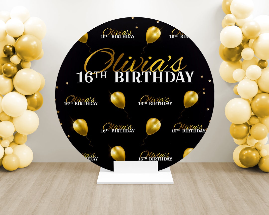 Round Polyester Backdrop 16th Birthday Step and Repeat Black - Etsy