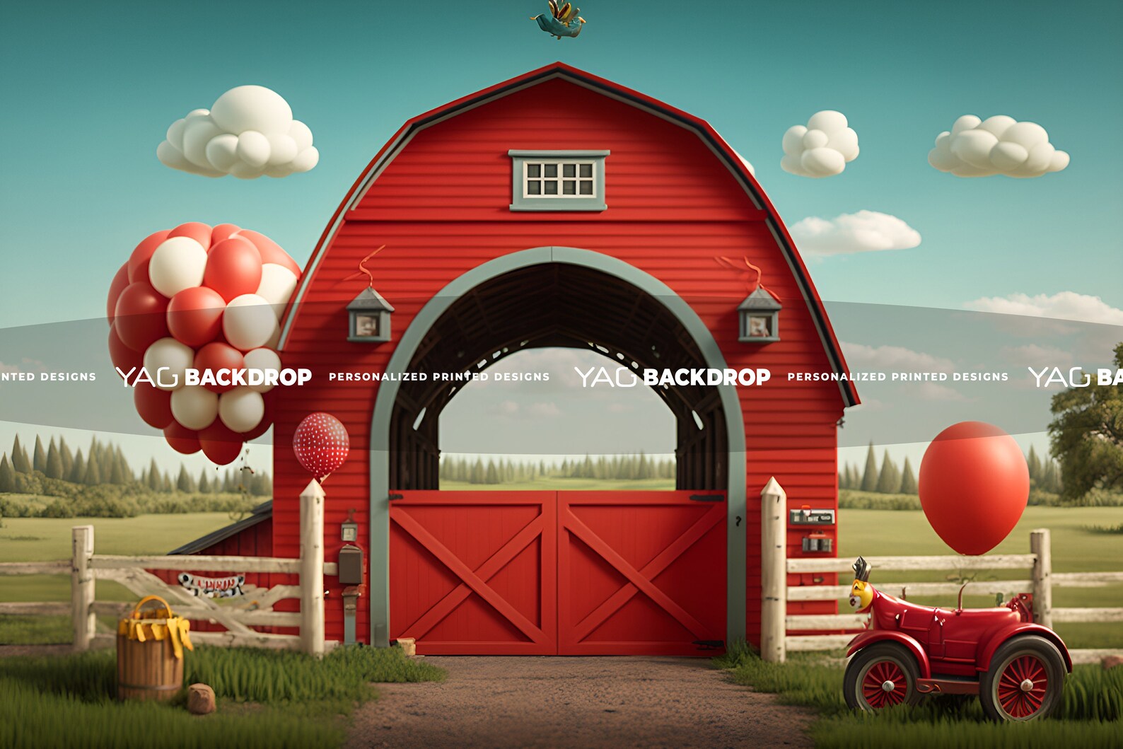Barn Farm Balloons Printed Backdrop Photographers Vinyl - Etsy